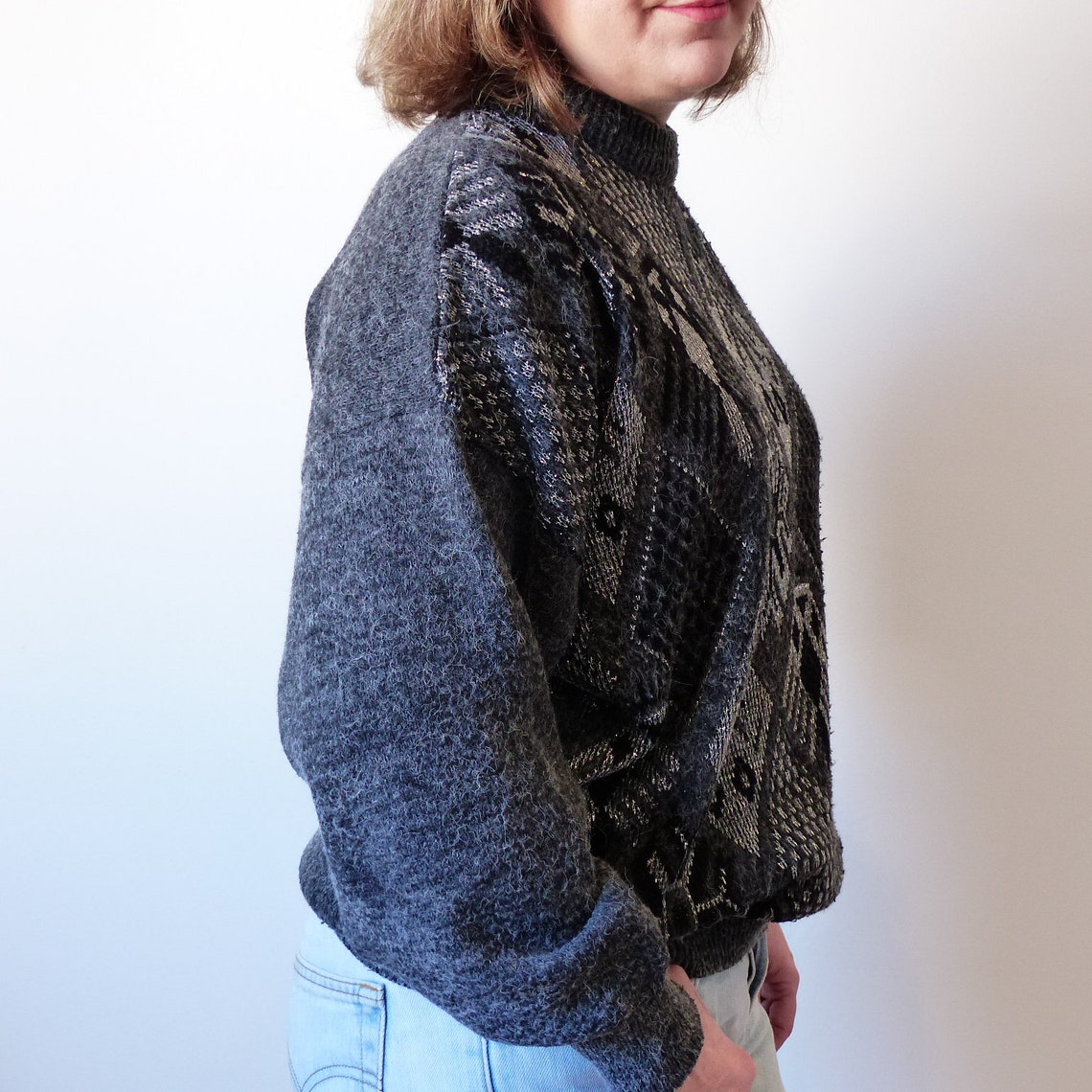 90s Gray and Silver Grunge Sweater Size M Diamond Sweater - Etsy