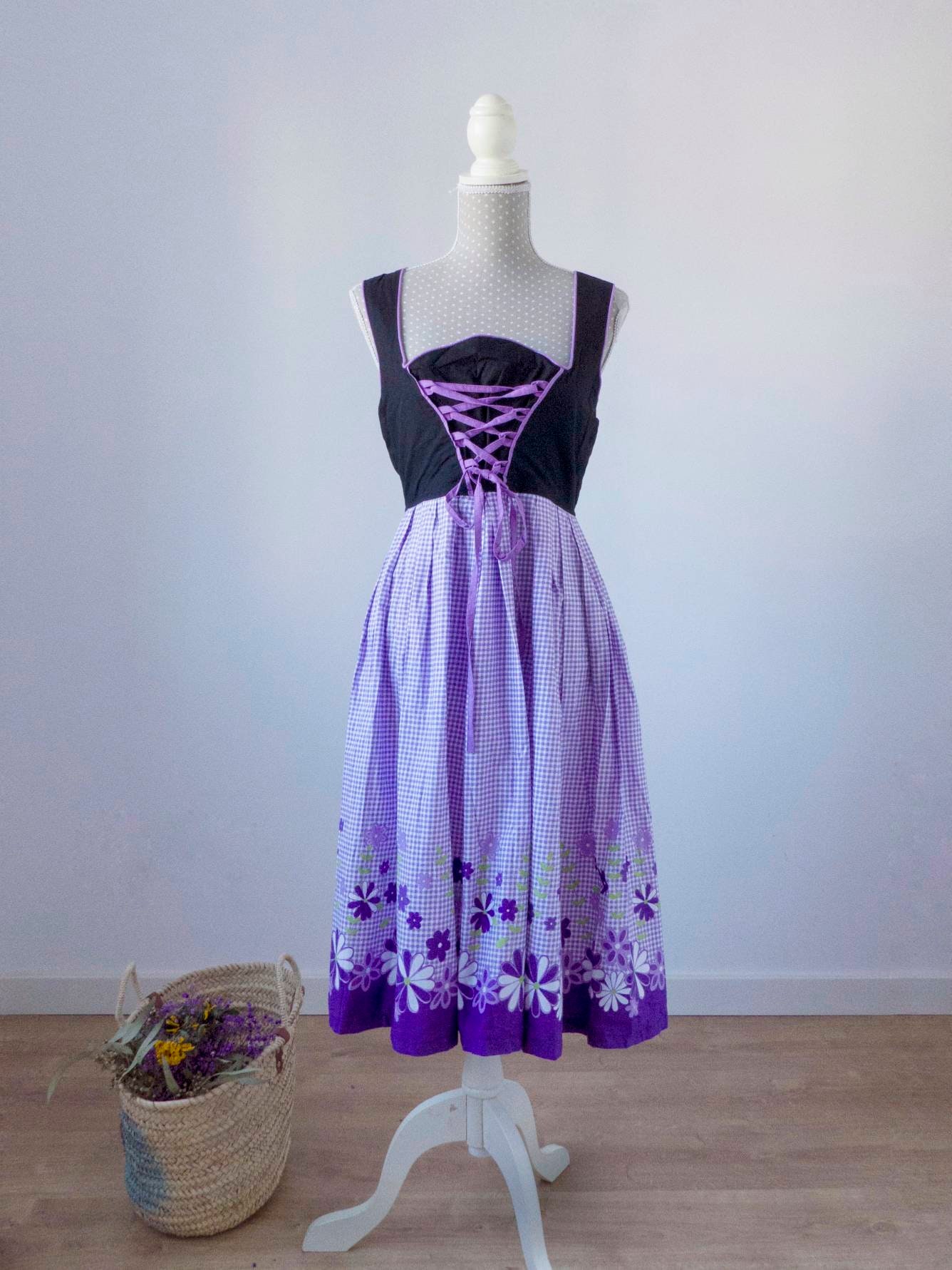 Vintage Dirndl Dress S Black Purple Cotton Prairie Dress 4-6 - Etsy