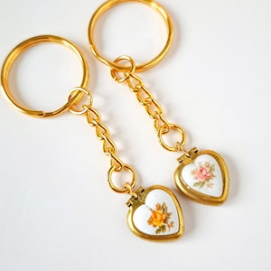 Long Distance Keychain Heart Locket, Gold Plated Heart Locket Keychain ...