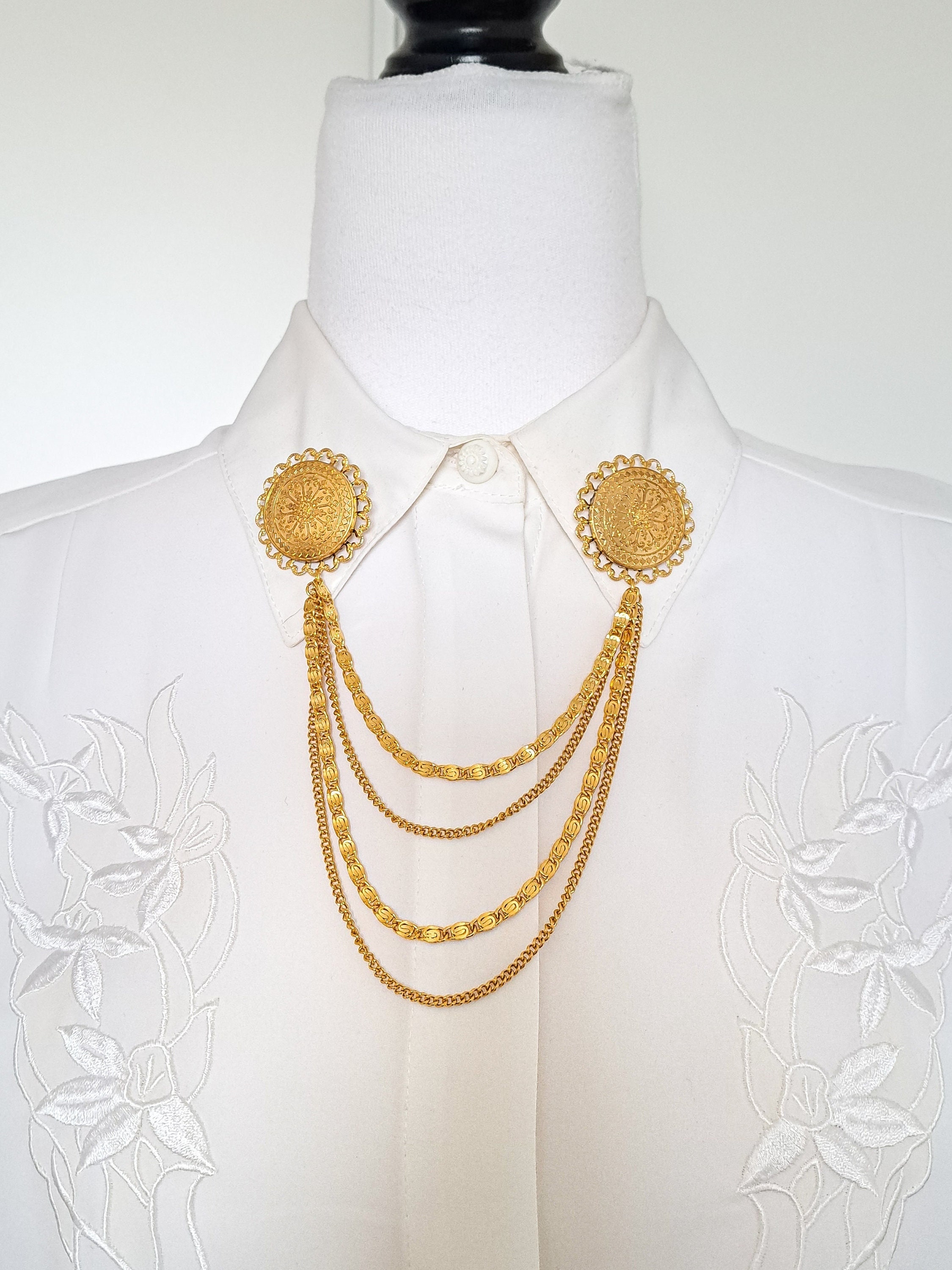 Art Deco Vintage Collar Pins Chain, Wedding Gold Collar Pin Chain ...