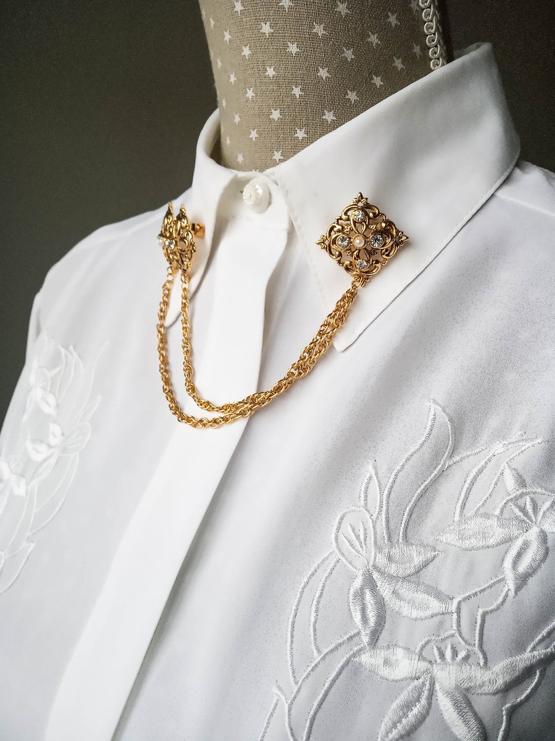 80s victorian collar pin chain vintage collar pins New Old | Etsy