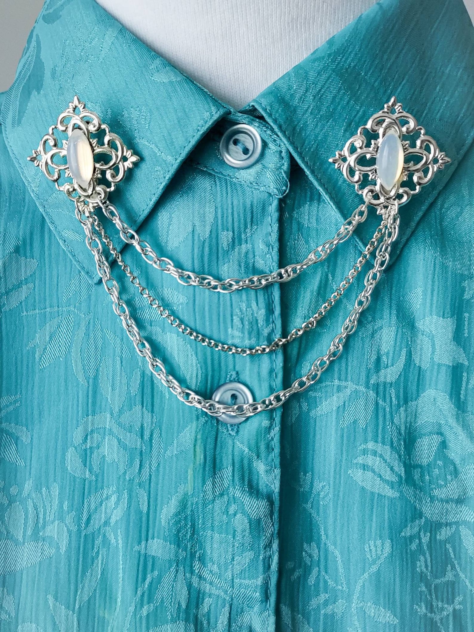 Silver Vintage Victorian Collar Pin Chain Filigree Collar Pin - Etsy