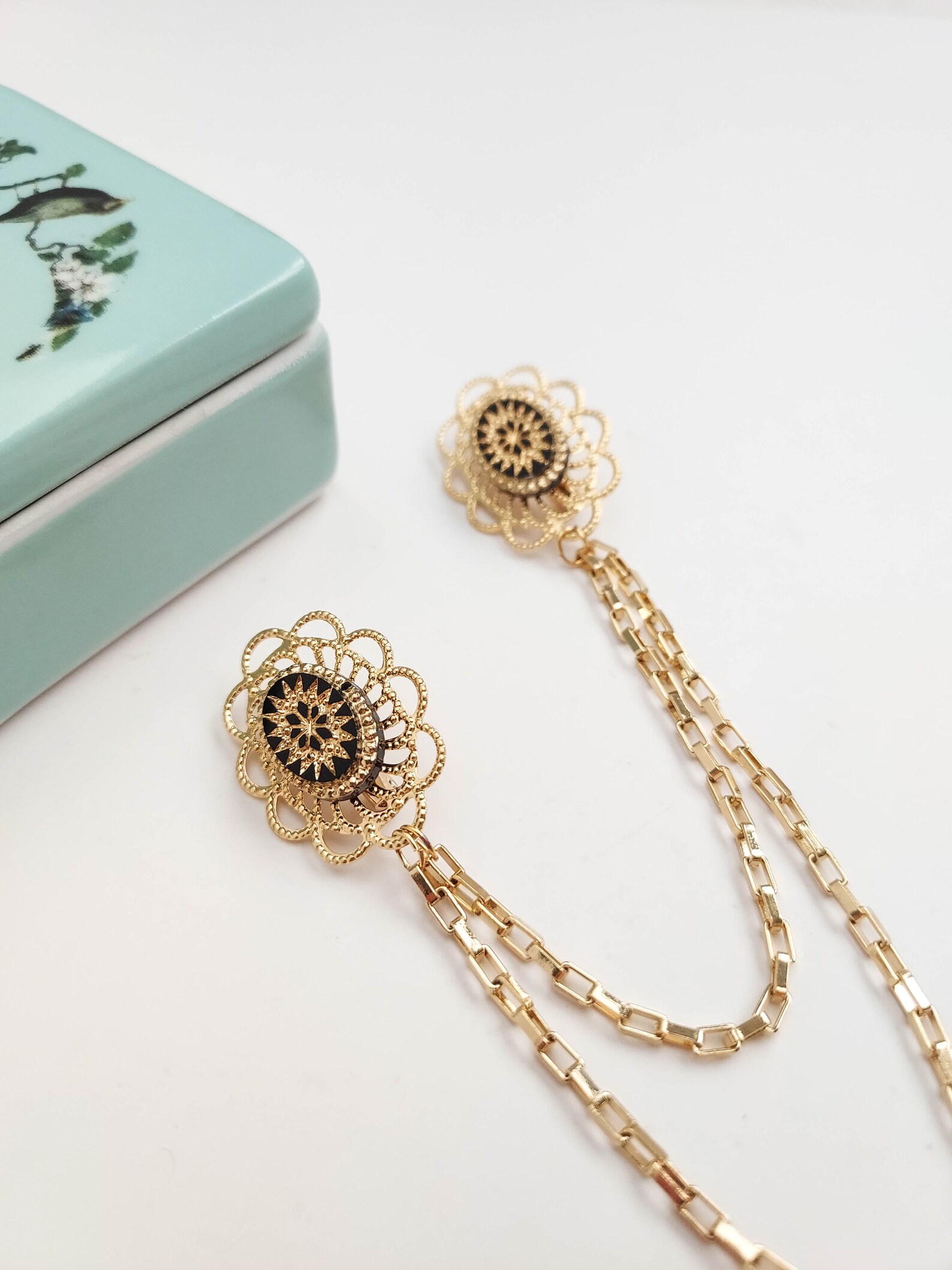 Gold Plated Vintage Collar Pins, Dainty Collar Pin Chain, Victorian ...