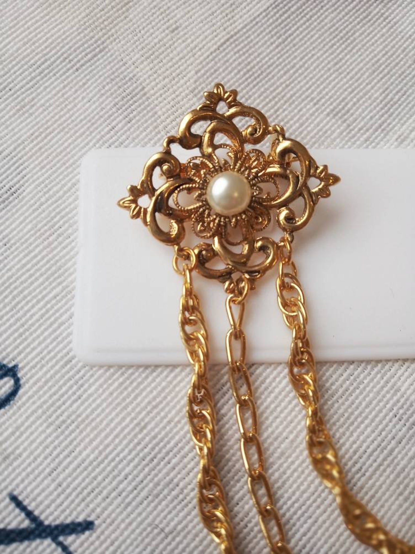 80s Victorian Collar Pin Chain Gold Collar Pin Chain With | Etsy