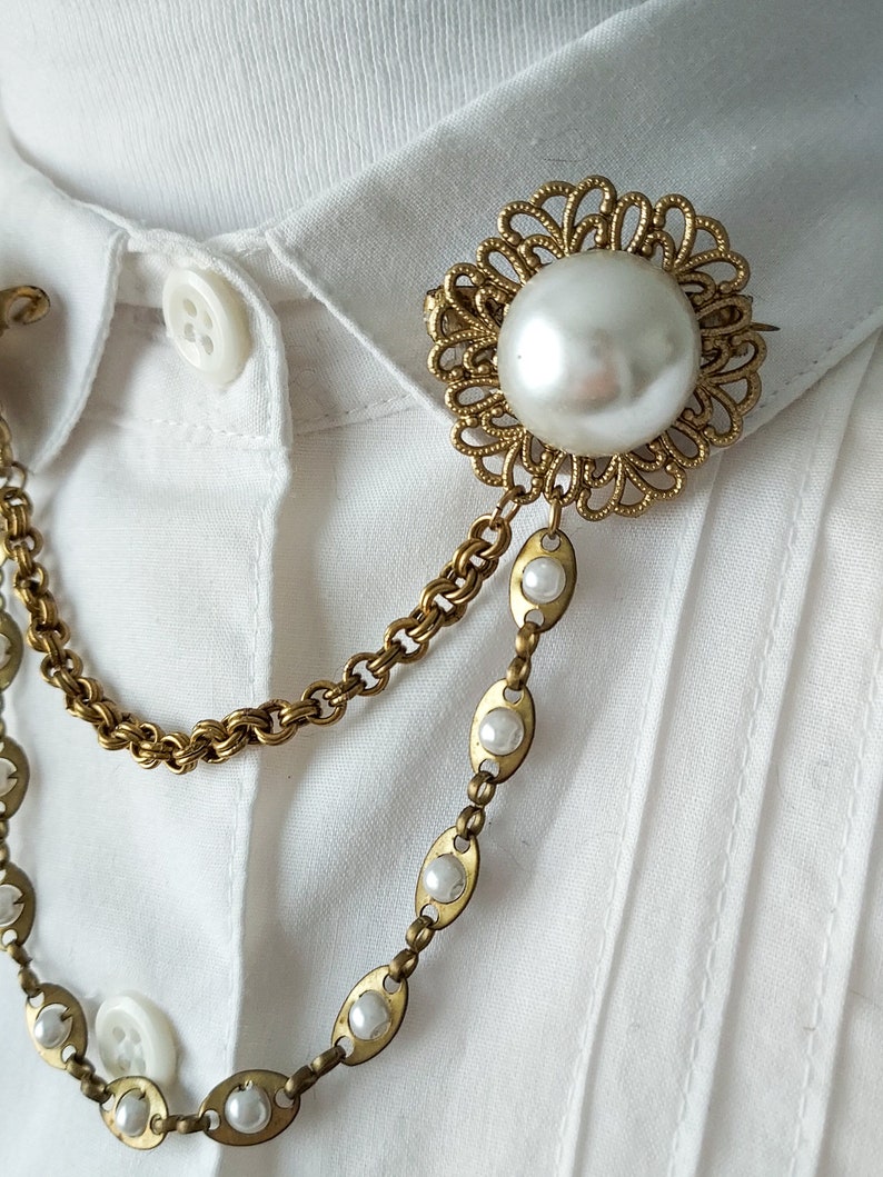 UNUSED Vintage Victorian Collar Pin Chain New Old Stock Gold - Etsy