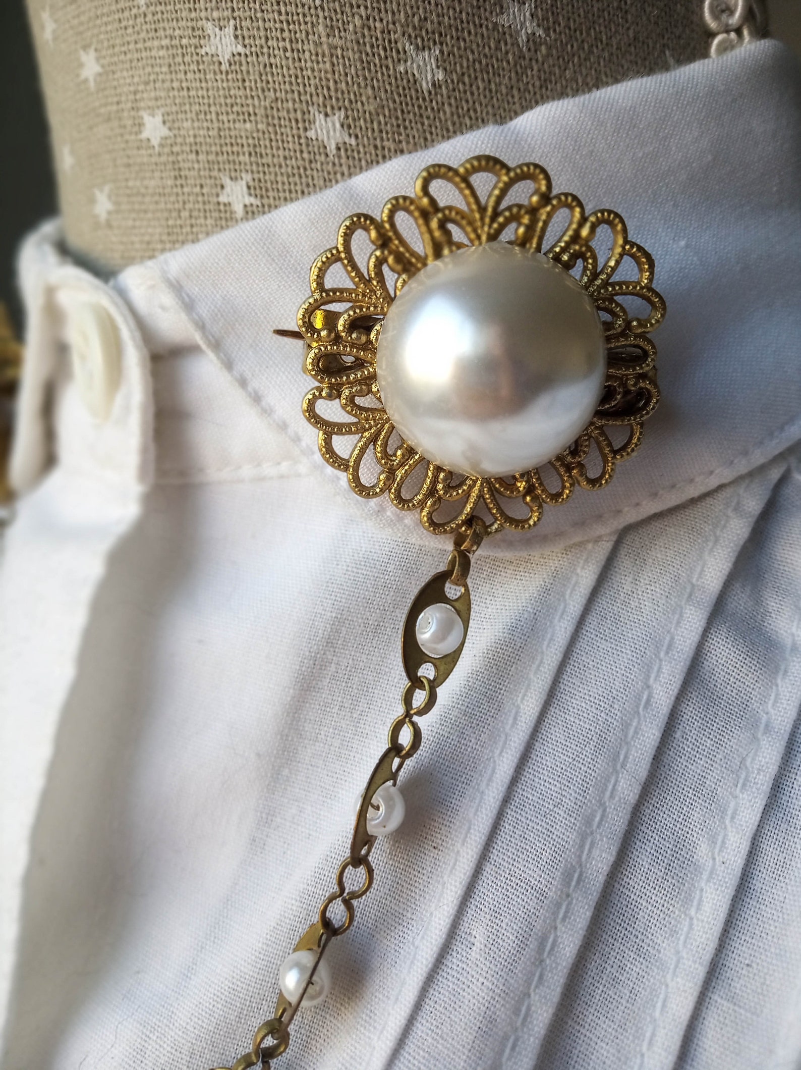 UNUSED Vintage victorian collar pin chain New Old stock gold | Etsy