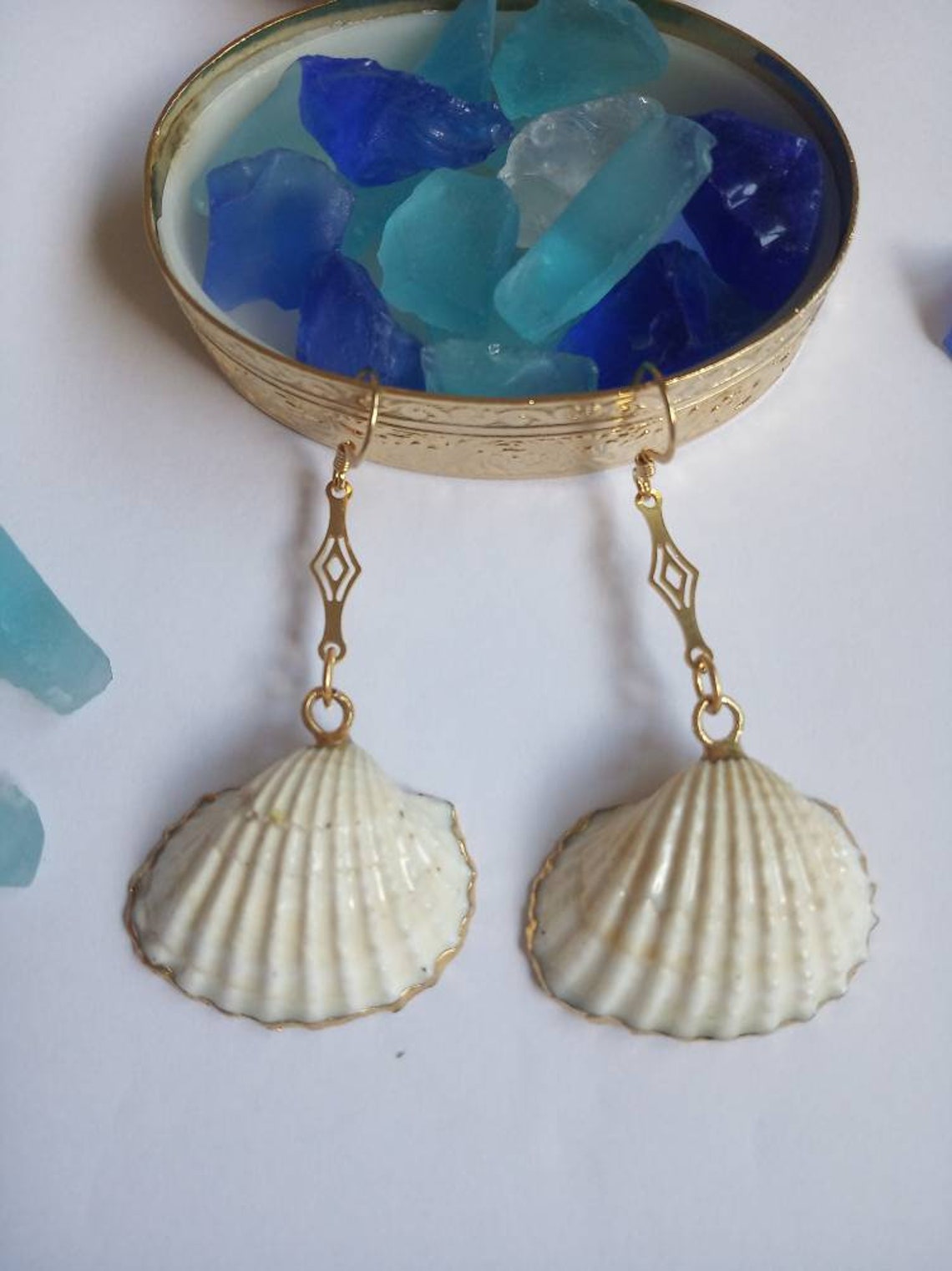 Natural & gold seashell earrings dangle sea shell earrings | Etsy