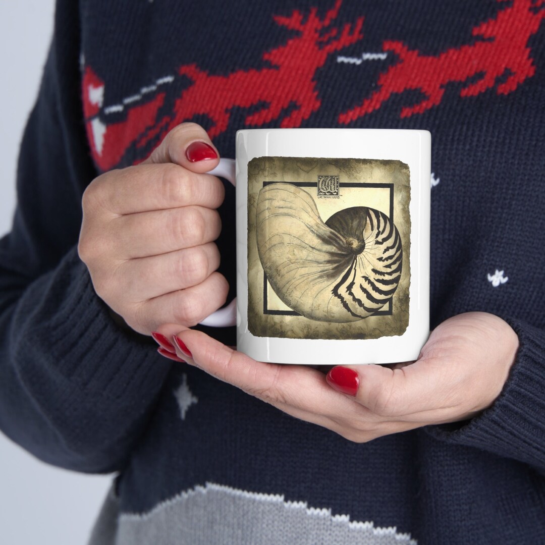 Neutral Nautilus Shell Coffee Mug - Beach House Decorations Coastal ...