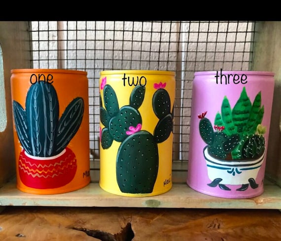 Up Cycled Hand Painted Tin Can Planter - Etsy