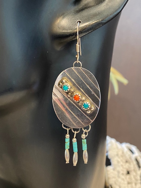 Sterling Earring Native American Signed D - Gem