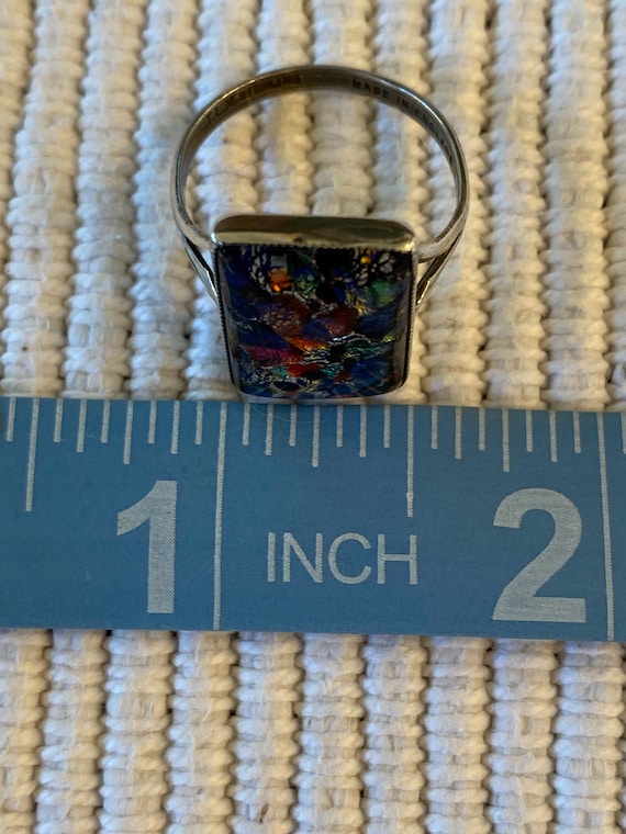 Sterling Confetti Glass Ring Retro Made in England TM… - Gem