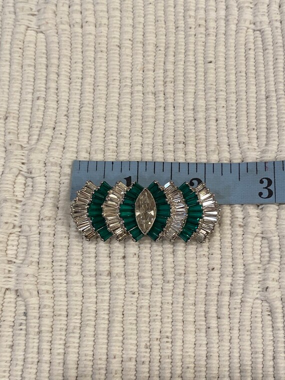Sterling Rhinestone Green Clear Pin Vintage - Gem
