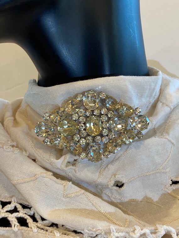 Sterling Clear Rhinestone Large Pin - Gem