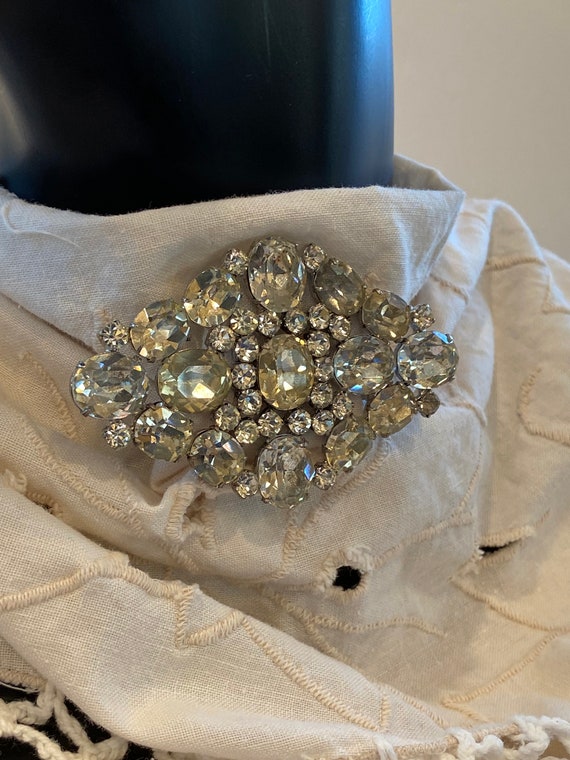 Sterling Clear Rhinestone Large Pin - Gem