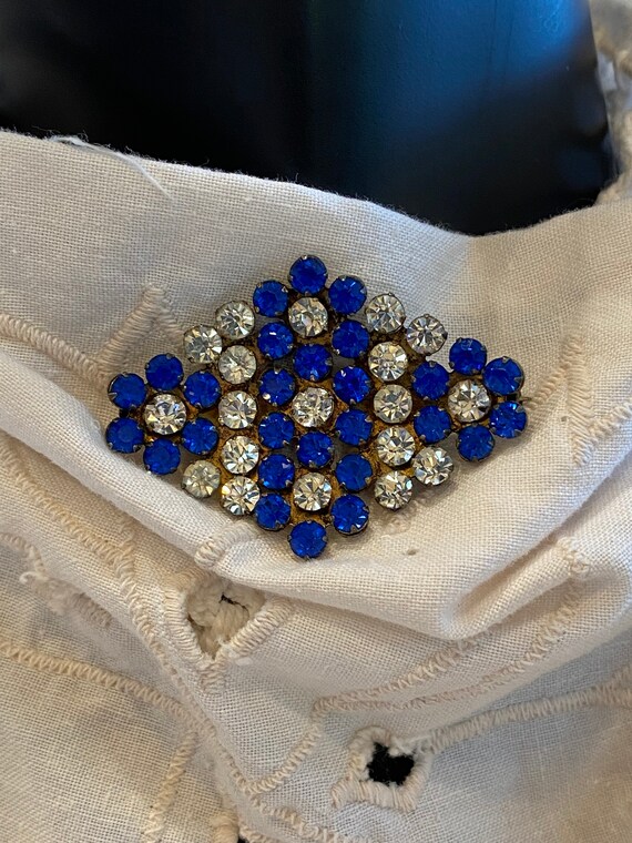 Sterling Rhinestone Pin Blue and Clear - Gem