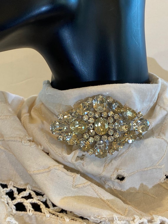 Sterling Clear Rhinestone Large Pin - Gem