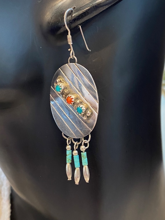 Sterling Earring Native American Signed D - Gem