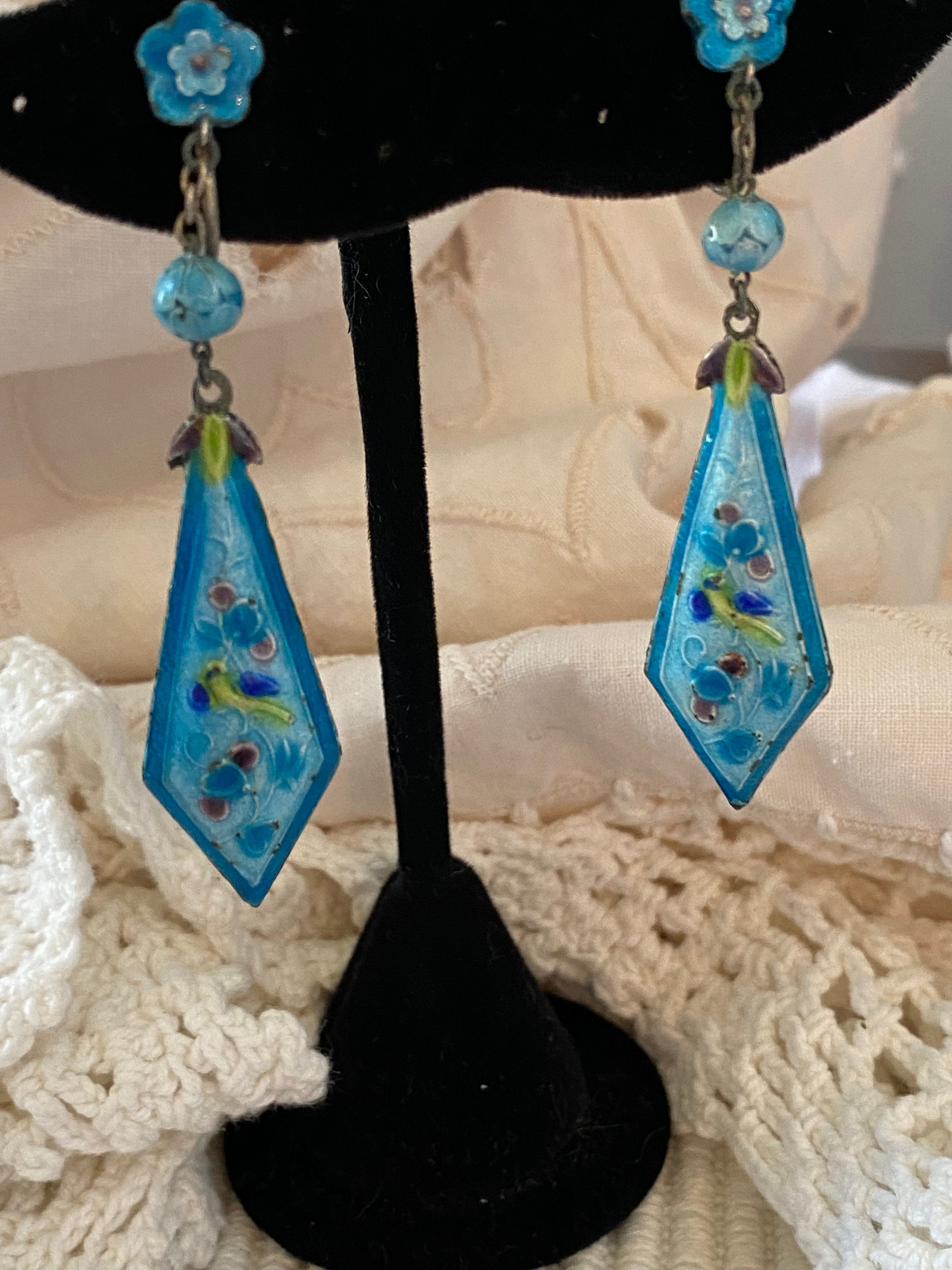 Antique Enamel Earrings Chinese Silver sale Price - Etsy