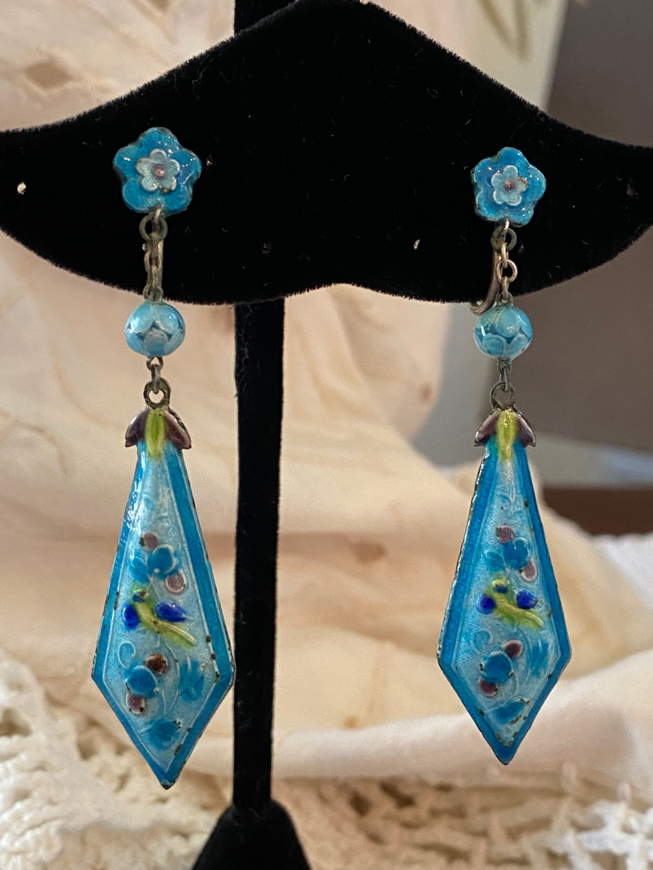 Antique Enamel Earrings Chinese Silver sale Price - Etsy
