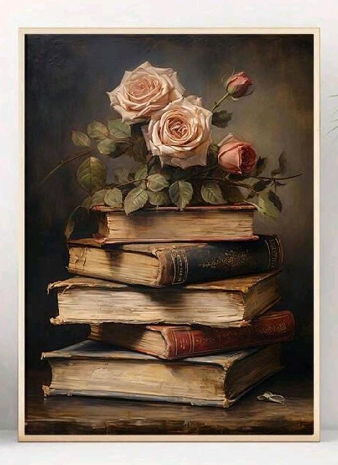 Book Stack With Roses Canvas Art Print - Etsy