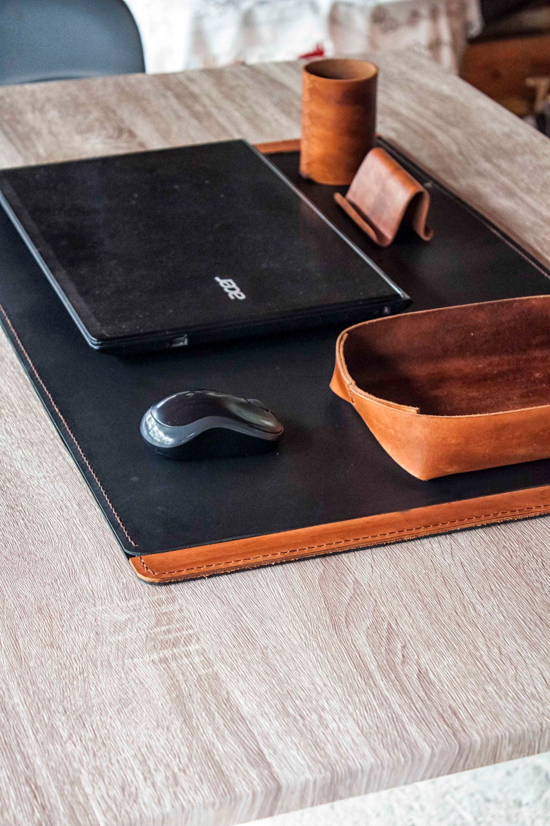 Leather Office Desk Set, Best Dad Gift, Desk Accessories, Leather ...