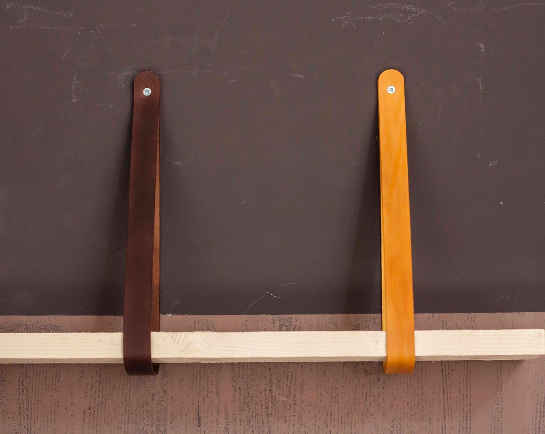 Leather Strap Shelf, Leather Shelf Brackets, DIY Wall Shelving, Strap ...