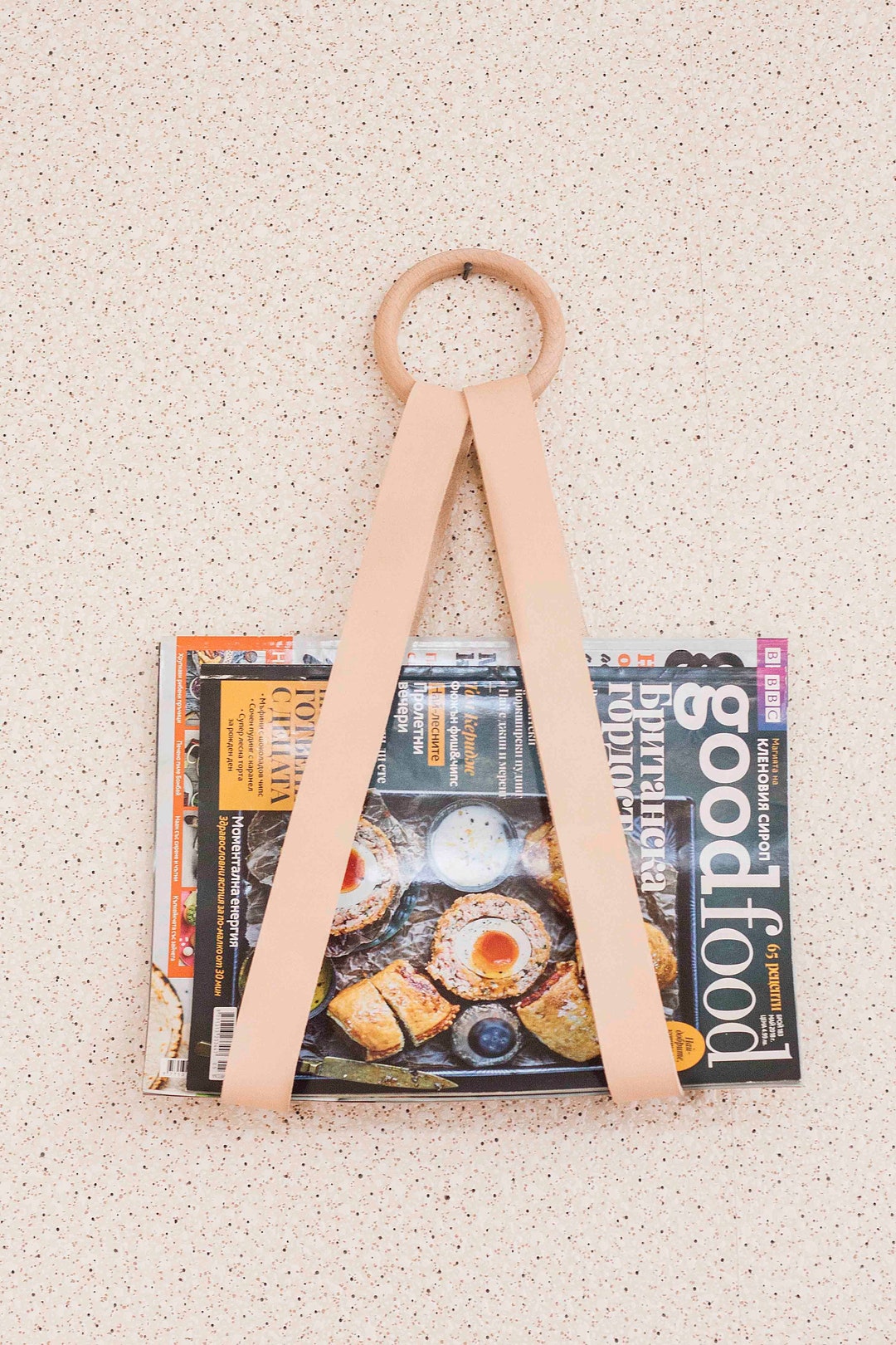 Magazine Holder, Wall Hung Leather Magazine Strap, Wall Mounted File ...