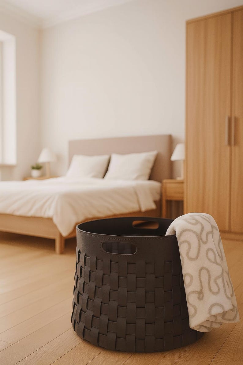 Black Laundry Basket, Woven Leather Basket, Large Laundry Hamper, Home ...