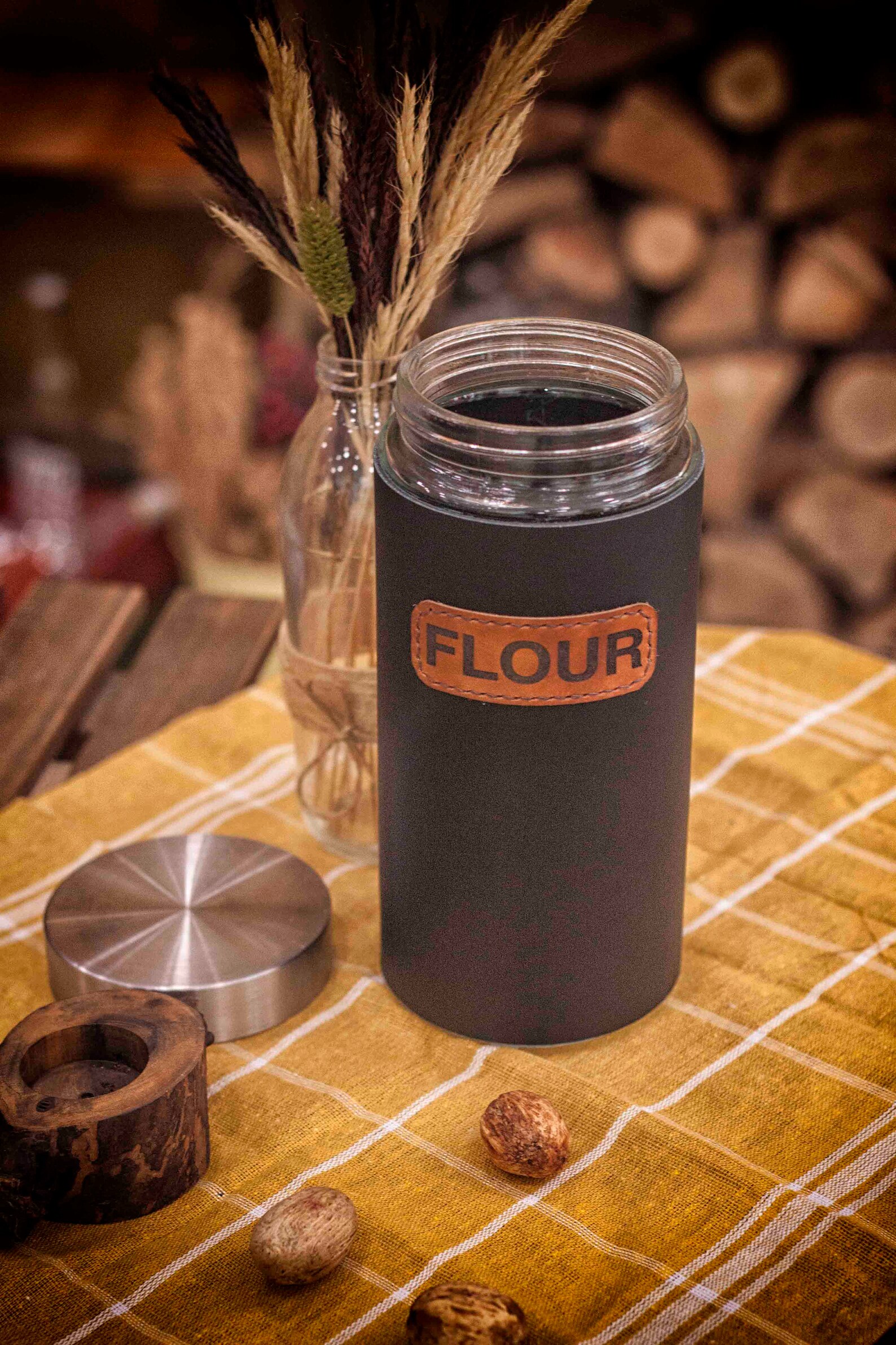 Leather Sleeved Mason Jars Dark Leather Wrapped Canisters - Etsy