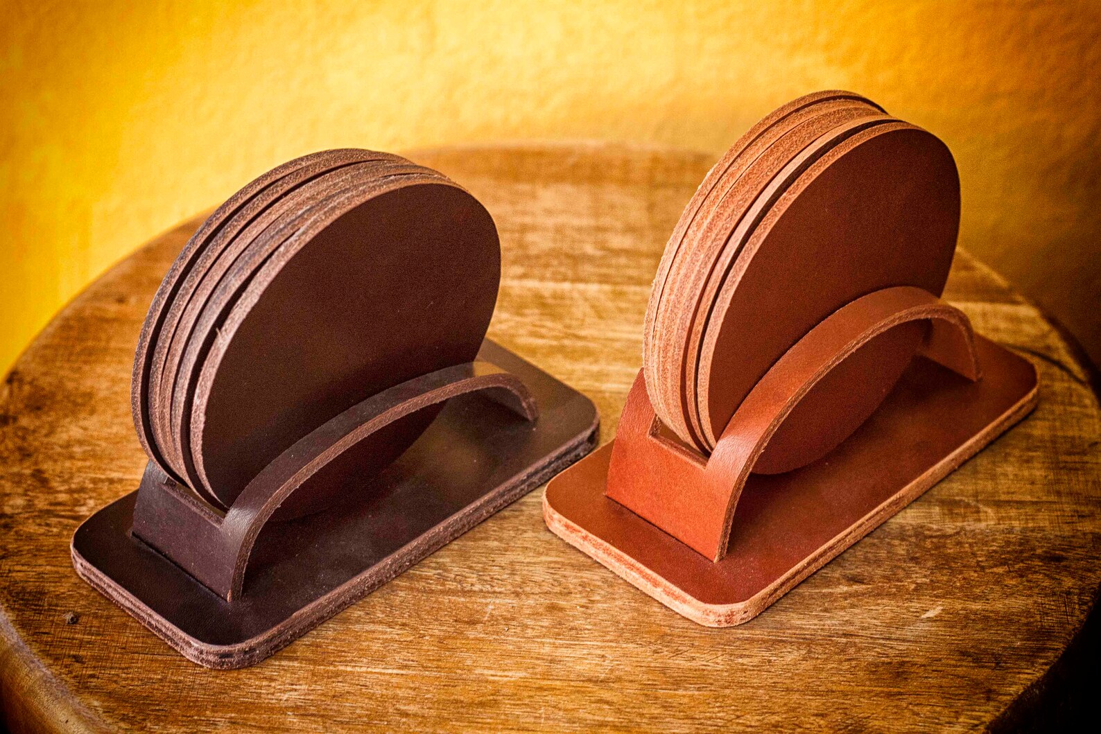 Leather Coasters Round Leather Coaster Set of 6 Drink - Etsy