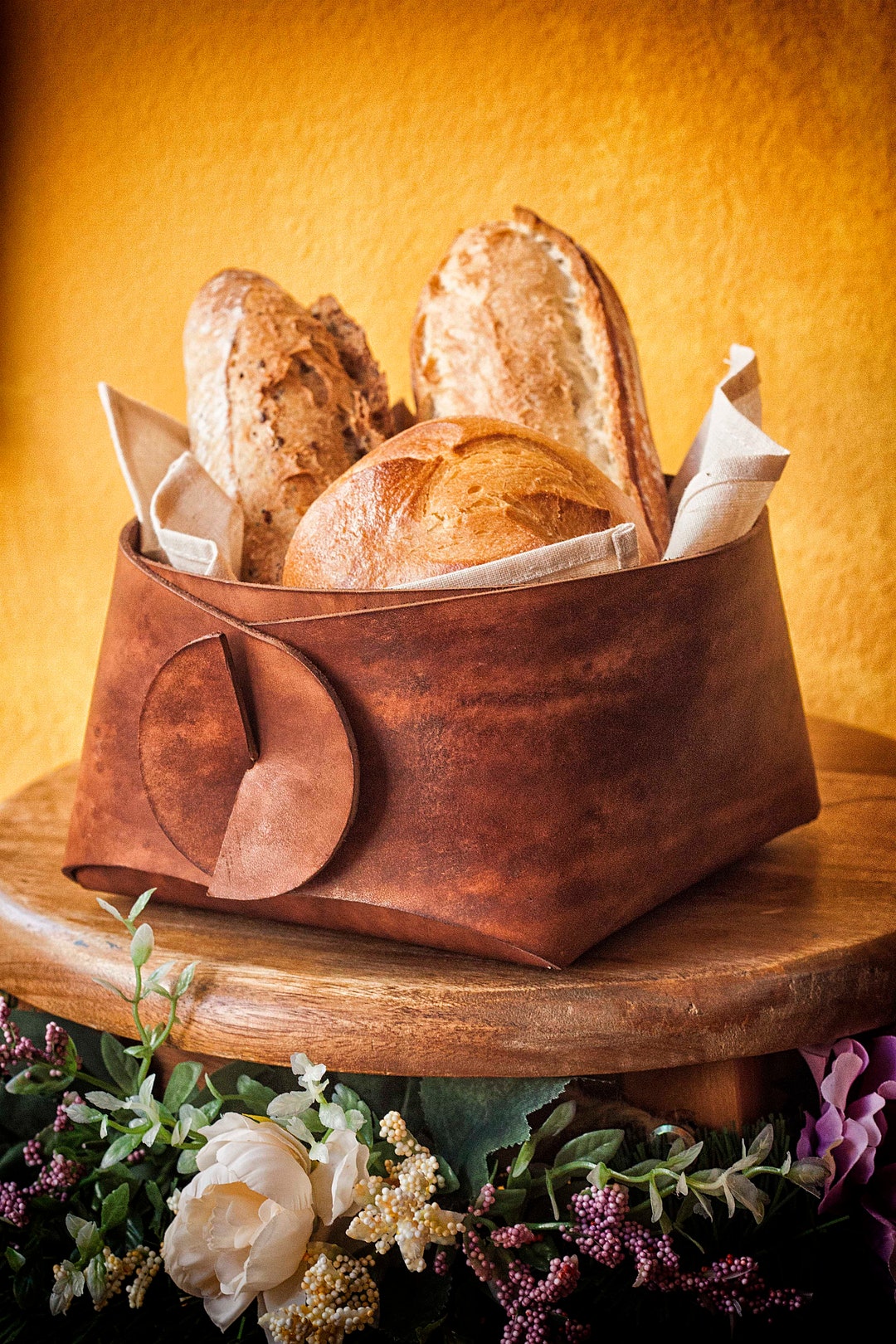 Leather Basket for Food Storage, Kitchen Table Decor, Bread Basket ...