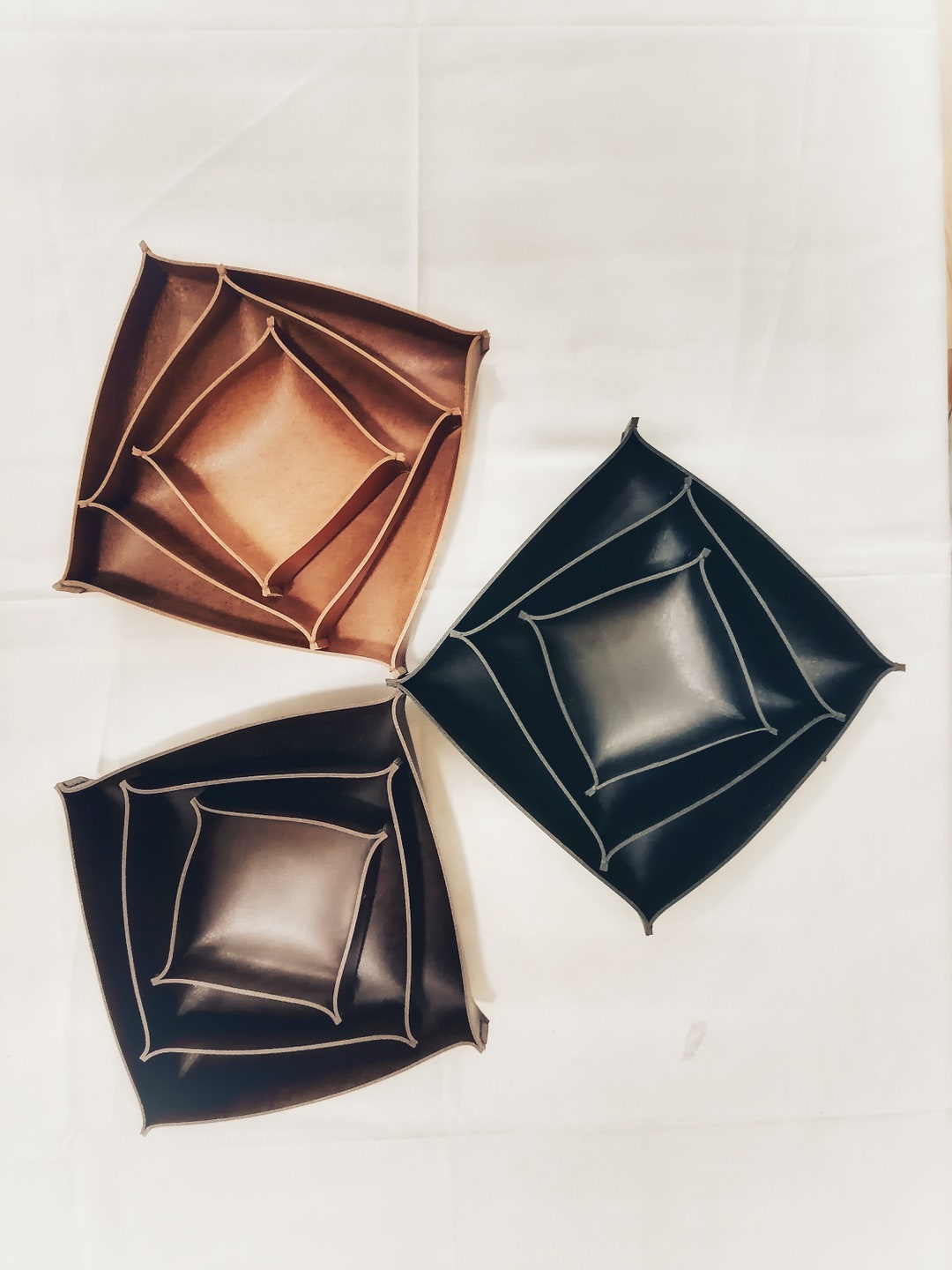 Set of 3 Small Leather Storage Trays, Holiday Gifts, Leather Box ...