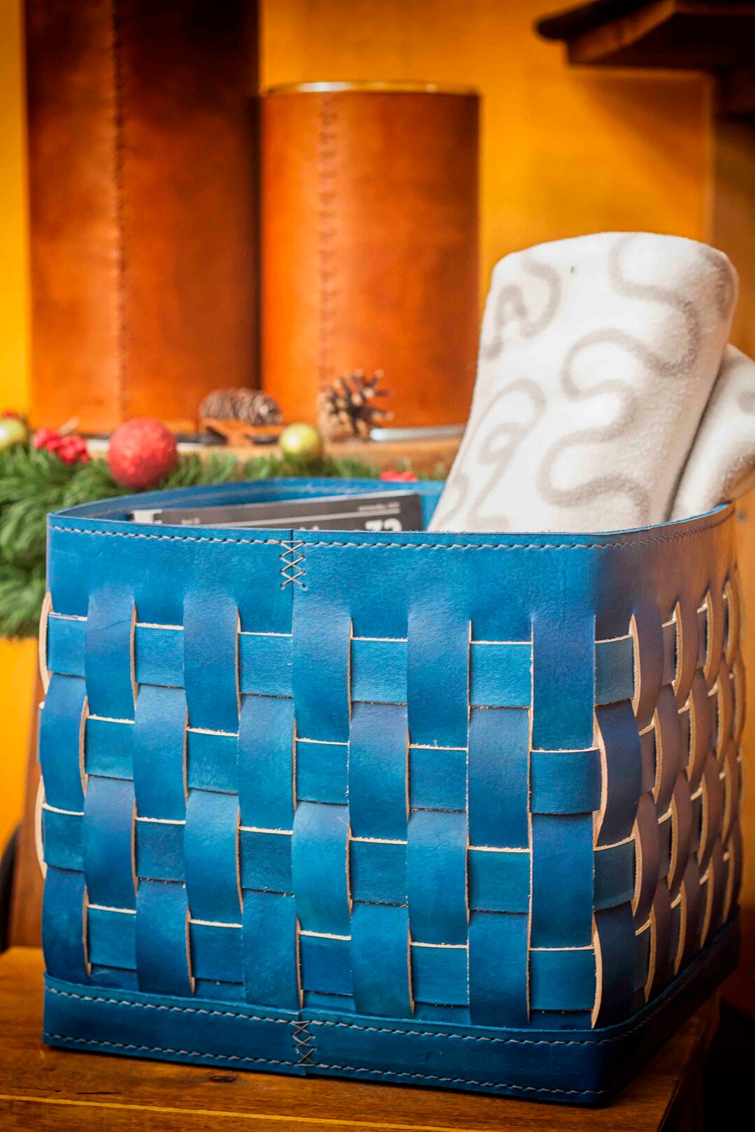 Leather Storage Bin, Blanket Basket, Leather Storage Bin, Modern ...