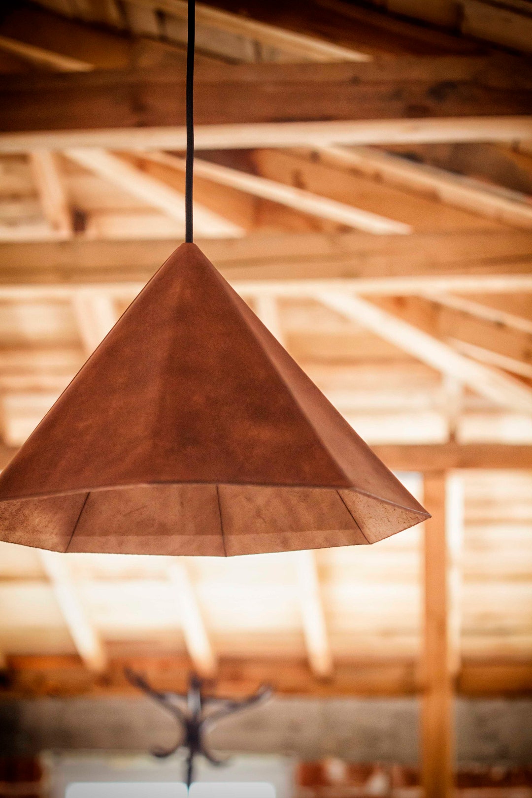Leather Pedant Light Fixture, Furniture and Lighting, Japandi Cone ...