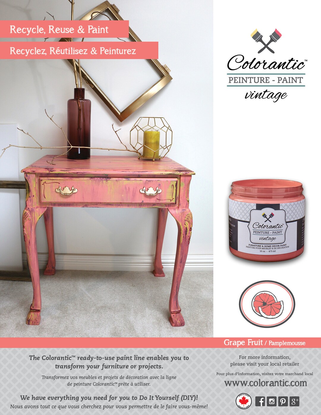 GRAPEFRUIT Coral Pink Chalk Based Paint Furniture and DIY Home Decor ...