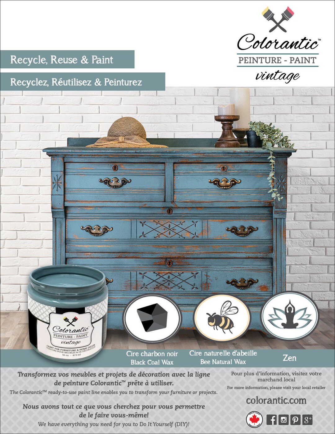 ZEN Blue-grey Vintage Chalk Based Paint Furniture and DIY Home Decor ...