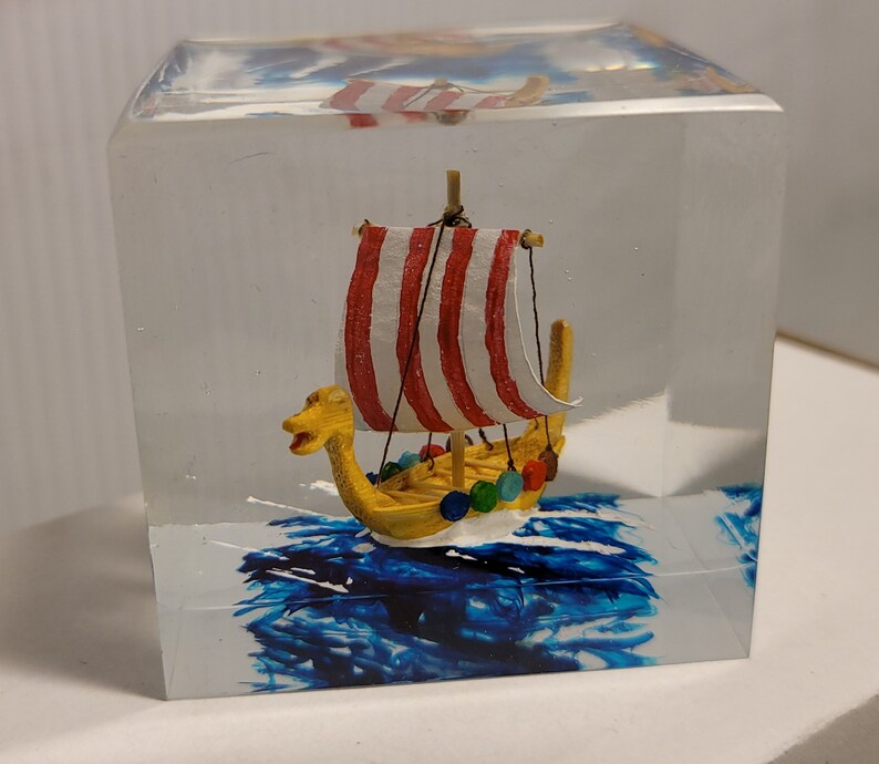 Viking Ship in a 2" Resin Cube, Sailing on a Blue Sea - Etsy