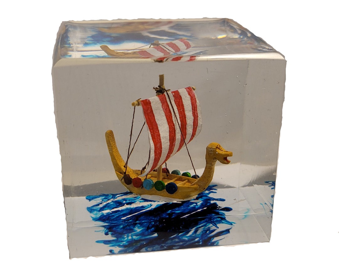 Viking Ship in a 2" Resin Cube, Sailing on a Blue Sea - Etsy