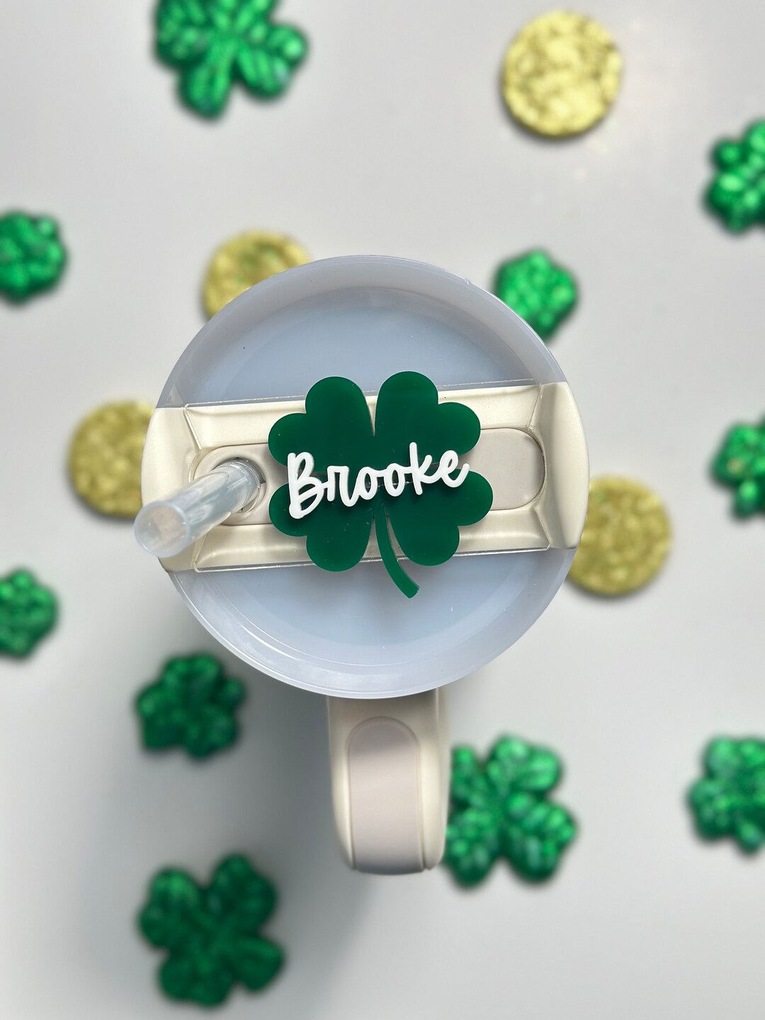 St. Patrick’s Day Stanley Name Plate, Shamrock Stanley Name Tag ...