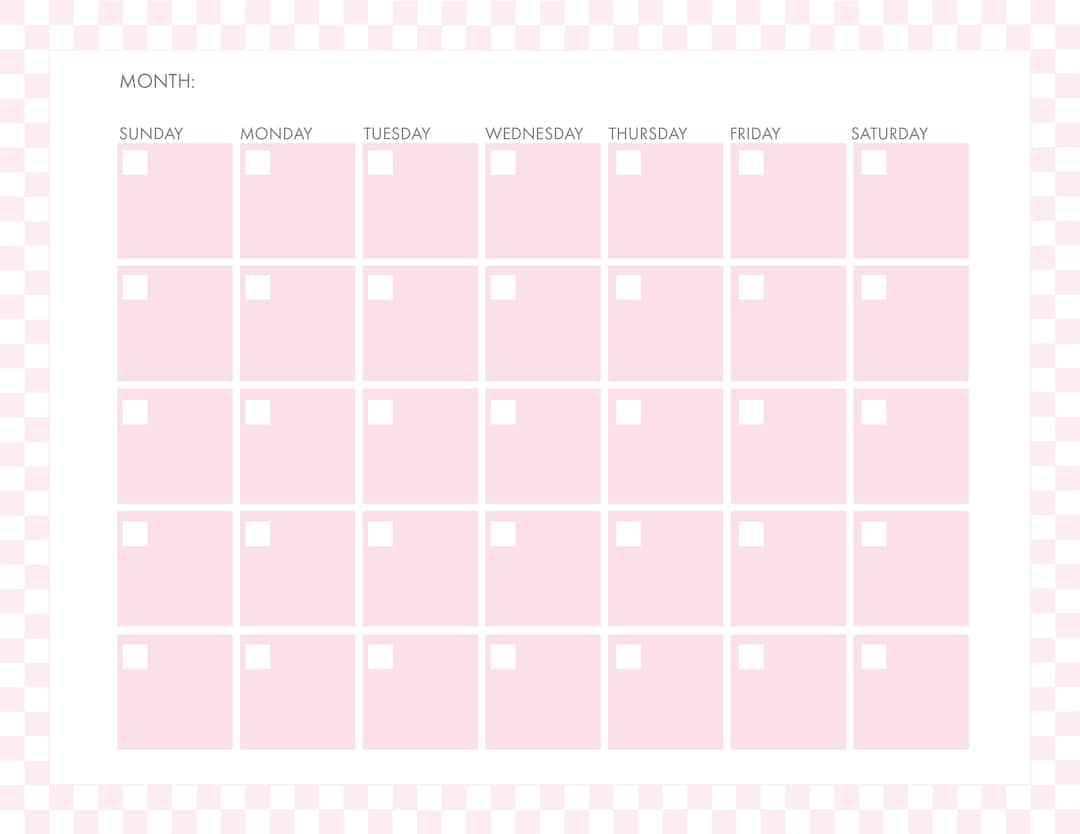 Checkered Pink Blank Calendar Template - Etsy