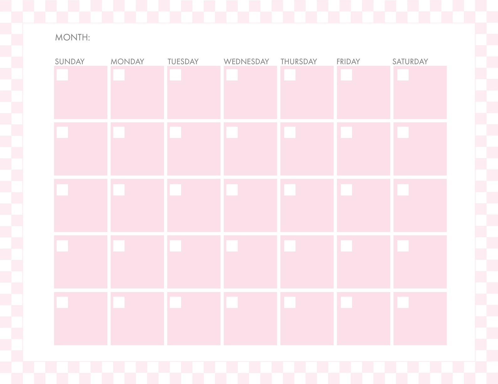 Checkered Pink Blank Calendar Template - Etsy