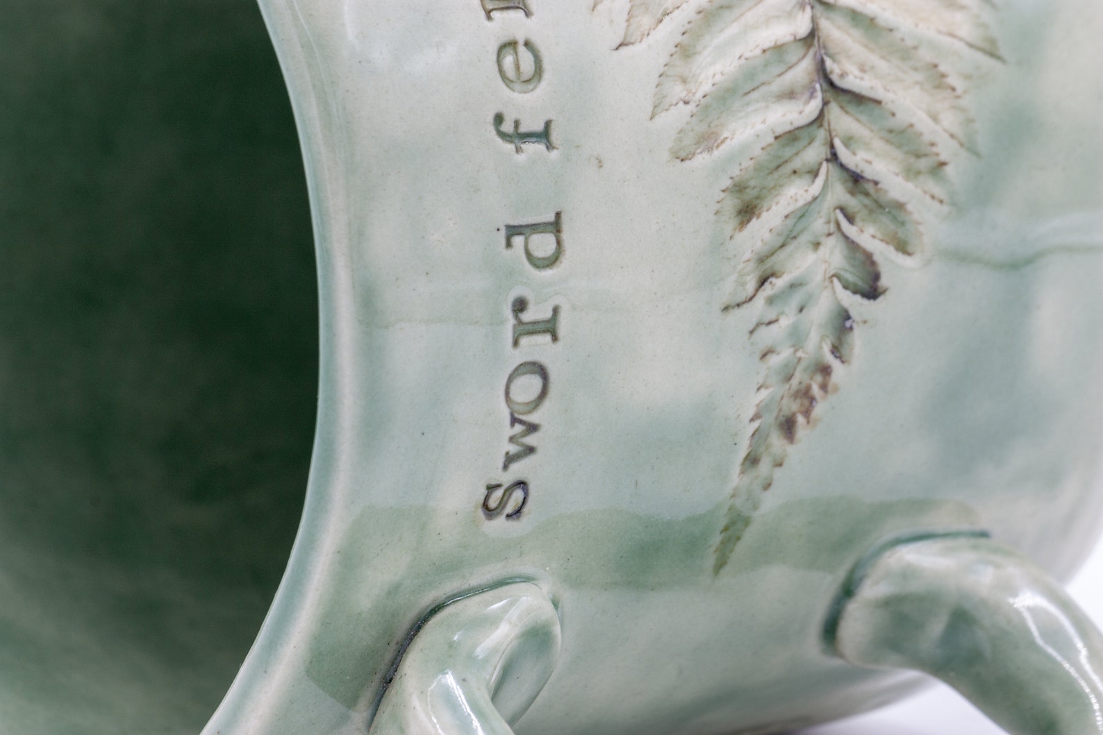 Handmade Ceramic Pottery Mug Sword Fern Leaf Imprint Hand - Etsy