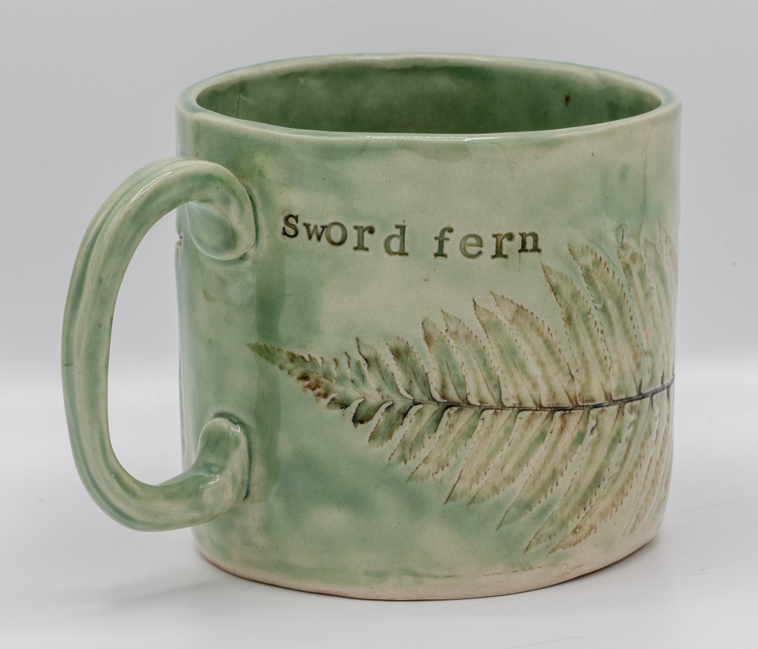 Handmade Ceramic Pottery Mug Sword Fern Leaf Imprint Hand - Etsy