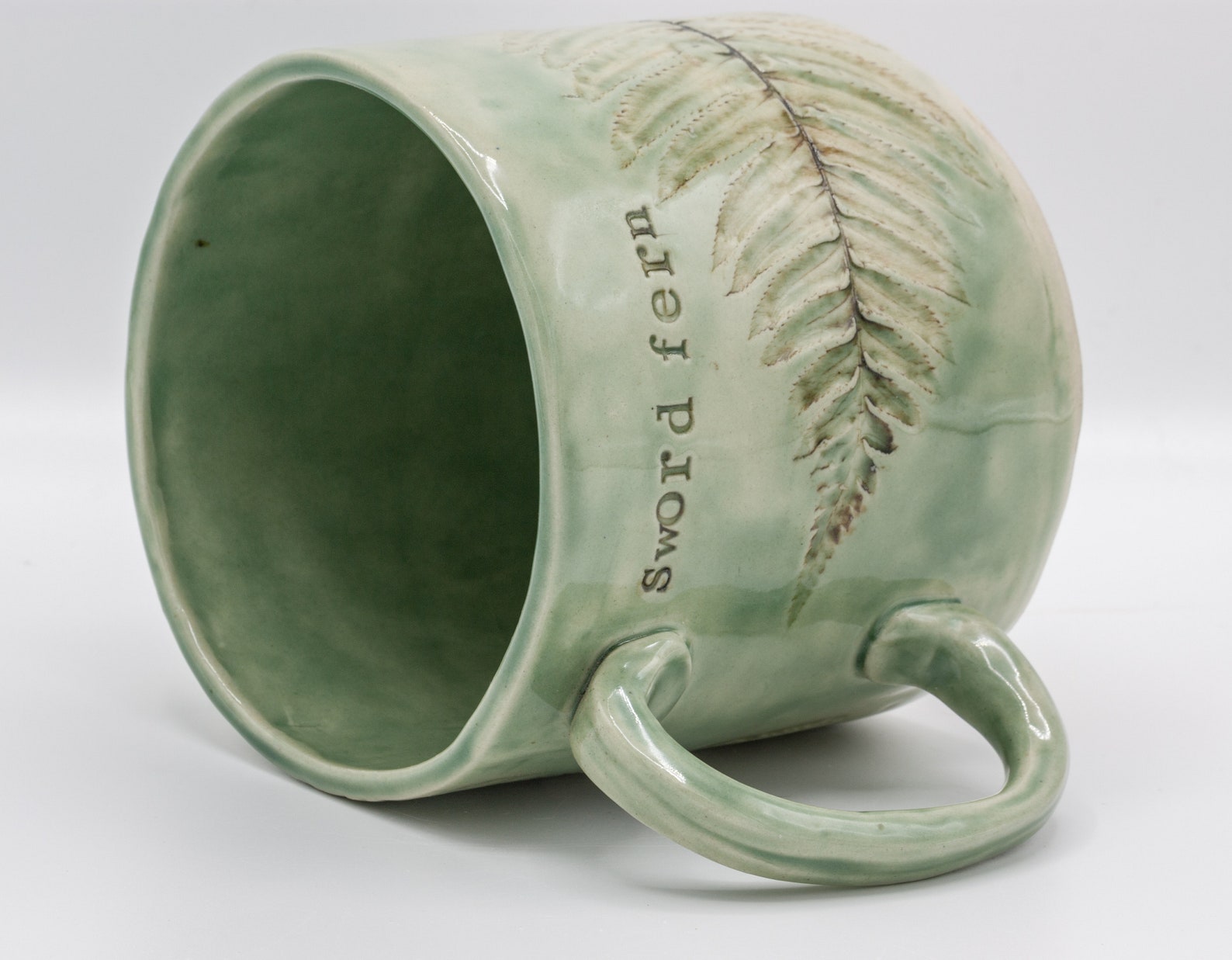 Handmade Ceramic Pottery Mug Sword Fern Leaf Imprint Hand - Etsy