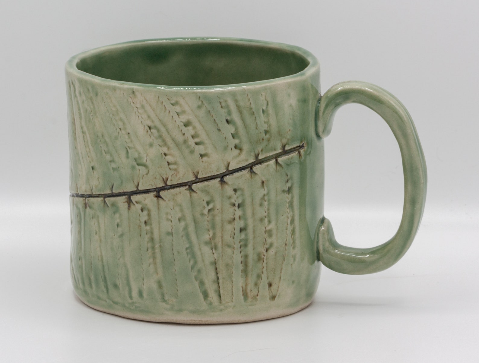 Handmade Ceramic Pottery Mug Sword Fern Leaf Imprint Hand - Etsy