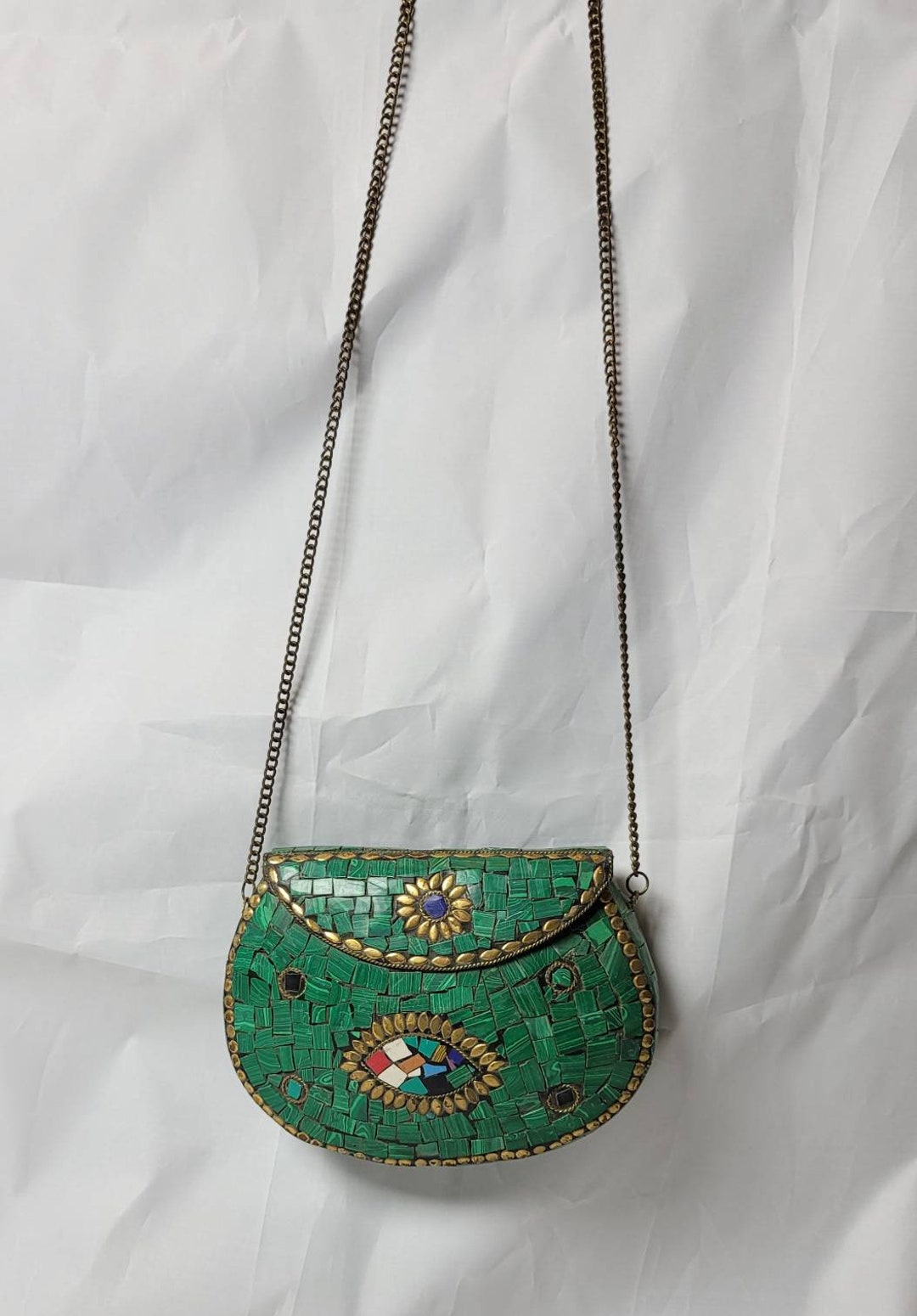 Vintage Nepali Brass Hand Purse: Malachite Gemstone Ladies Bag - Etsy
