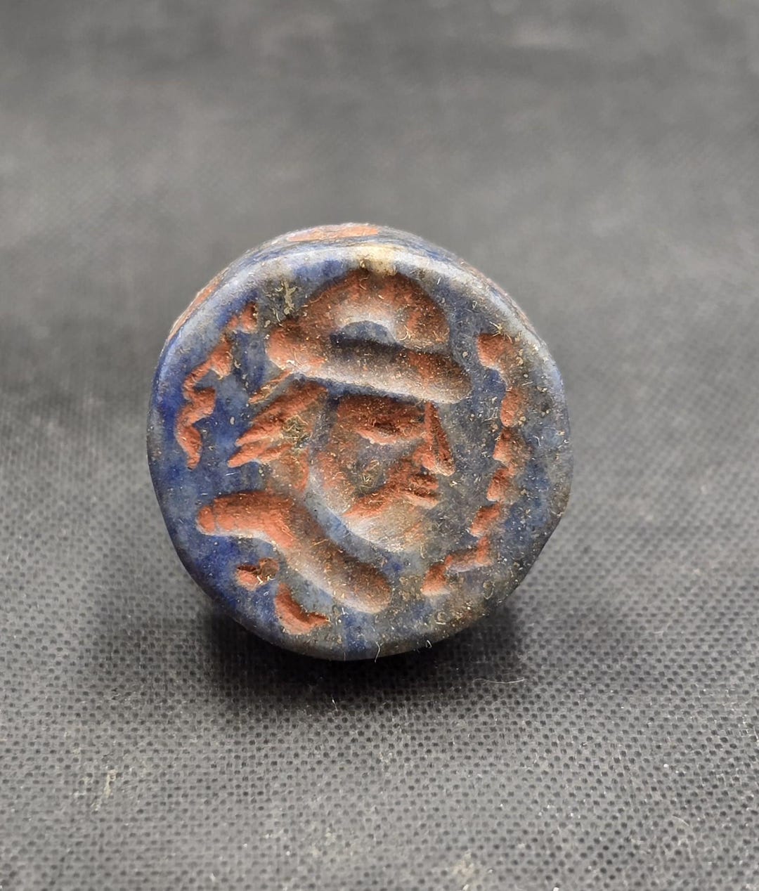 Roman King Intaglio Carved Ancient Lapis Lazuli Stone Beads Seal Stamp ...