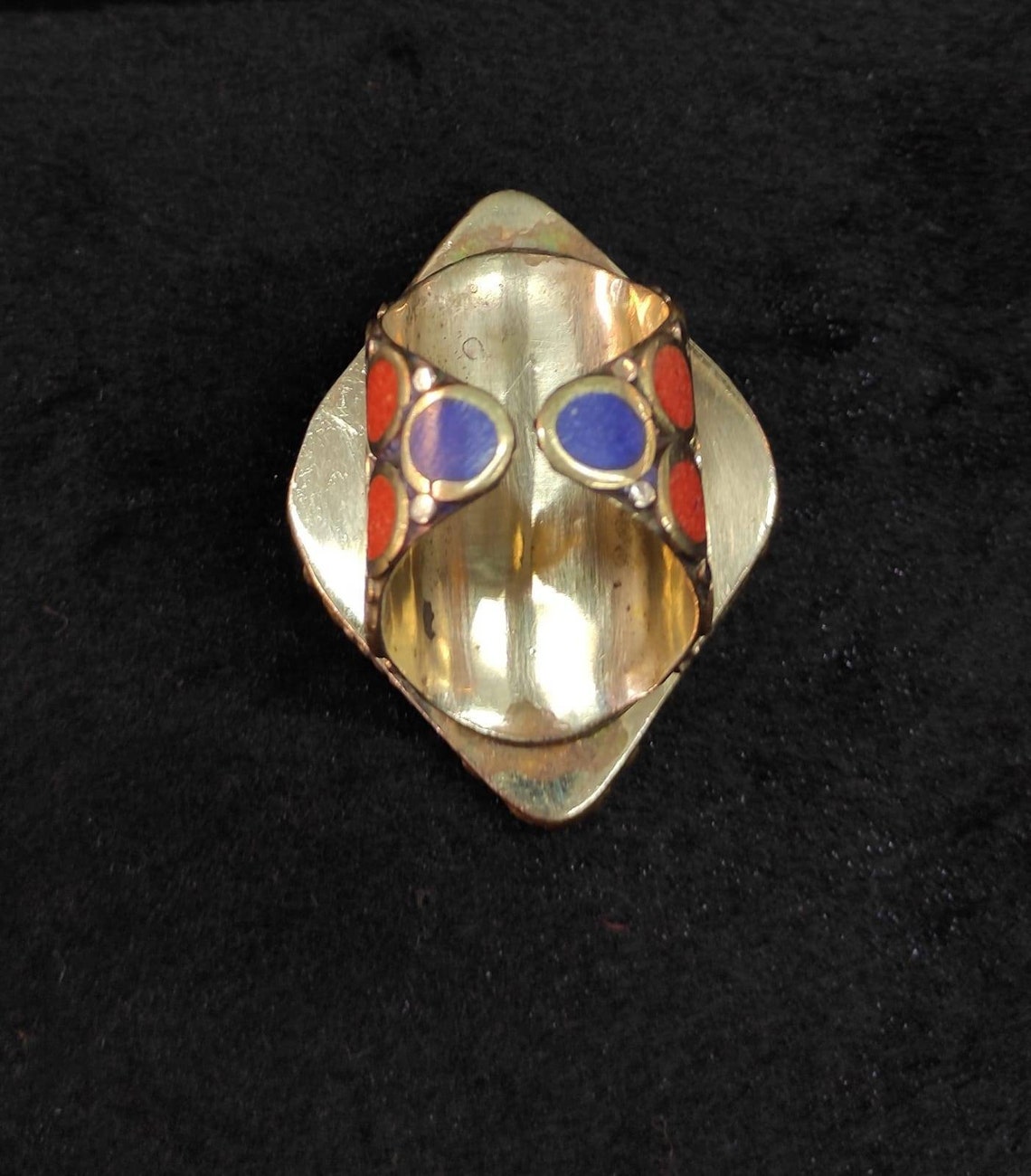 Handmade Tibetan Alpaka Silver Ring: Turquoise, Coral & Copal Gemstone ...