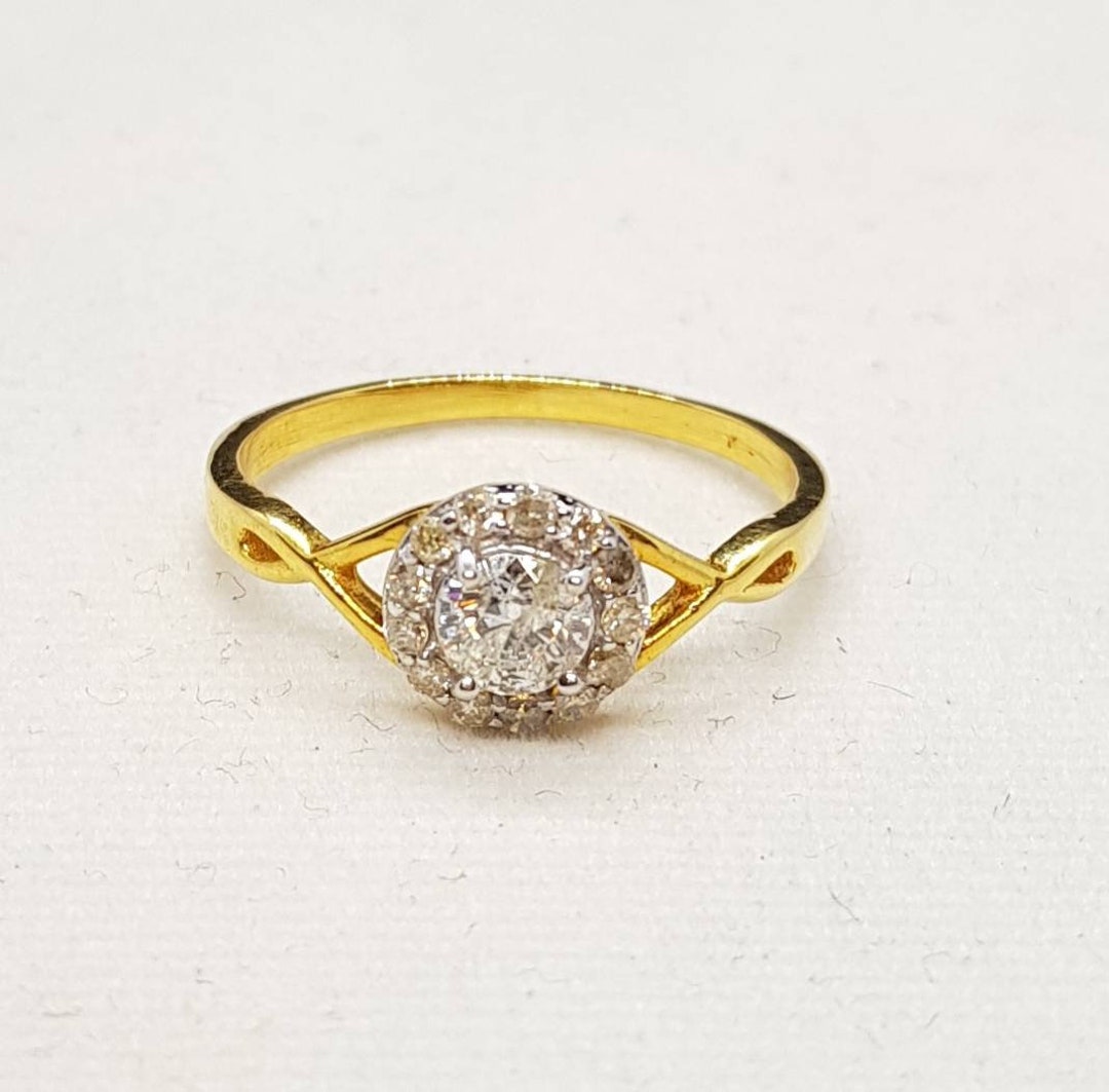 Natural Diamond 20k Gold Ring: VVS, Brilliant Cut - Etsy