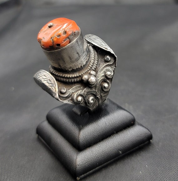 Genuine Antique Old Natural Big Coral Huge Od Ring Si… - Gem